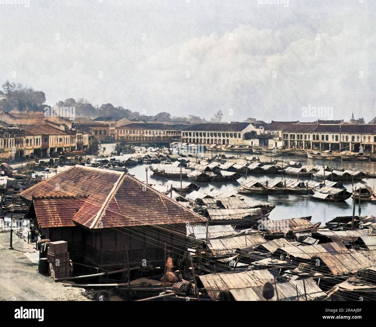 Boats on the water, Singapore. Date: circa 1890 Stock Photo - Alamy