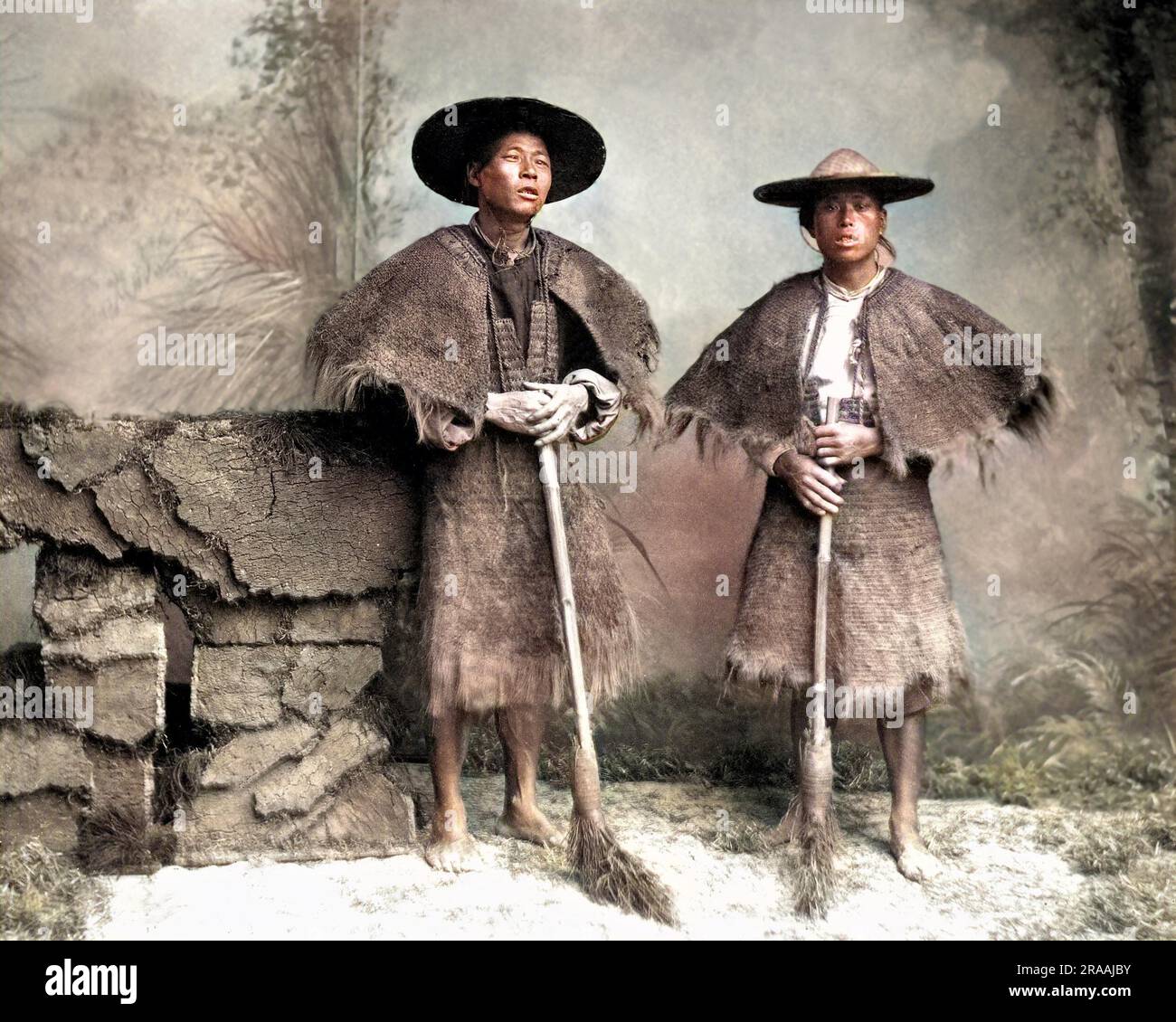 Two coolies with sweeping brushes, China. Date: circa 1890 Stock Photo ...