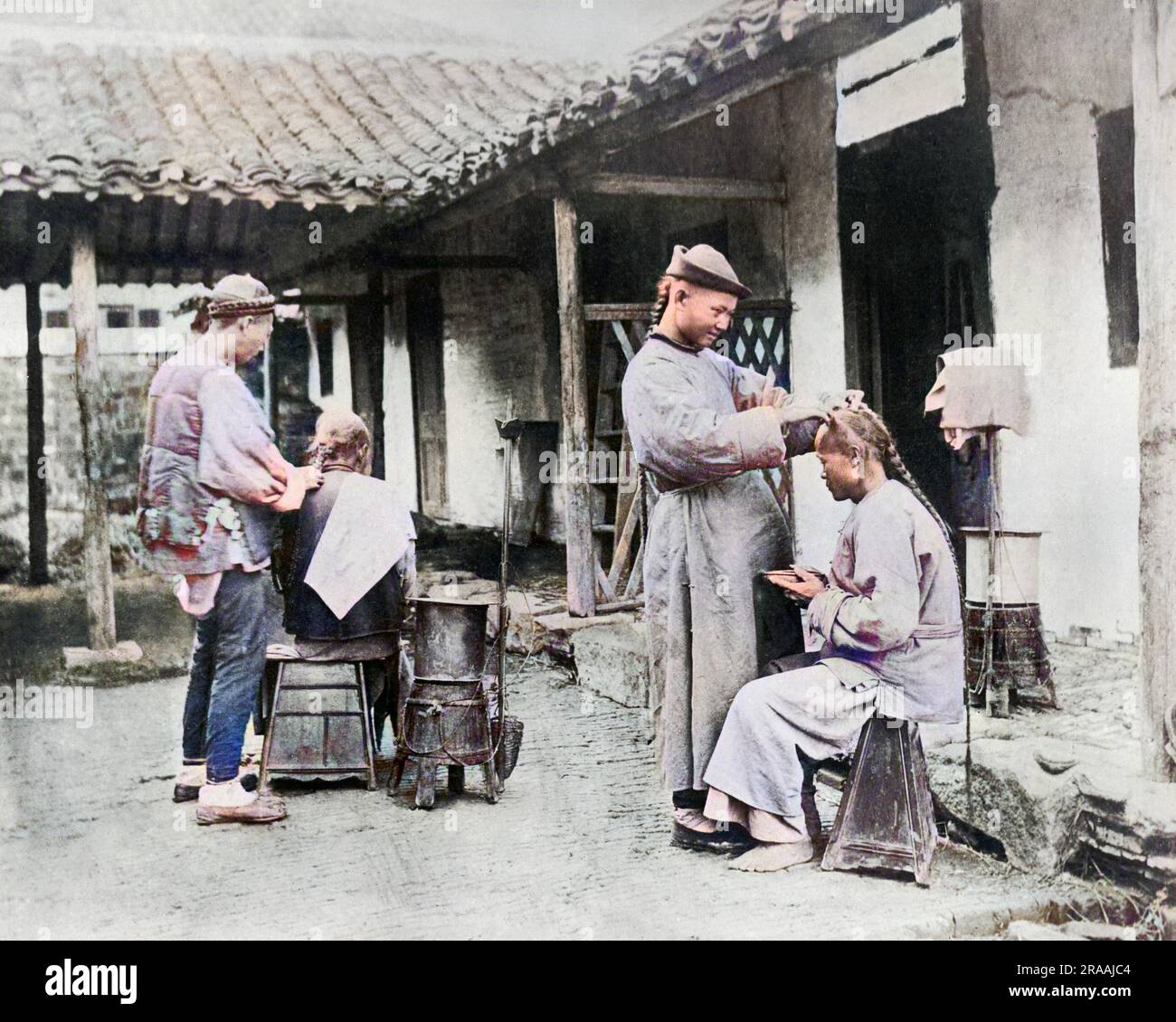 Street barbers at work, China. Date: circa 1890 Stock Photo - Alamy