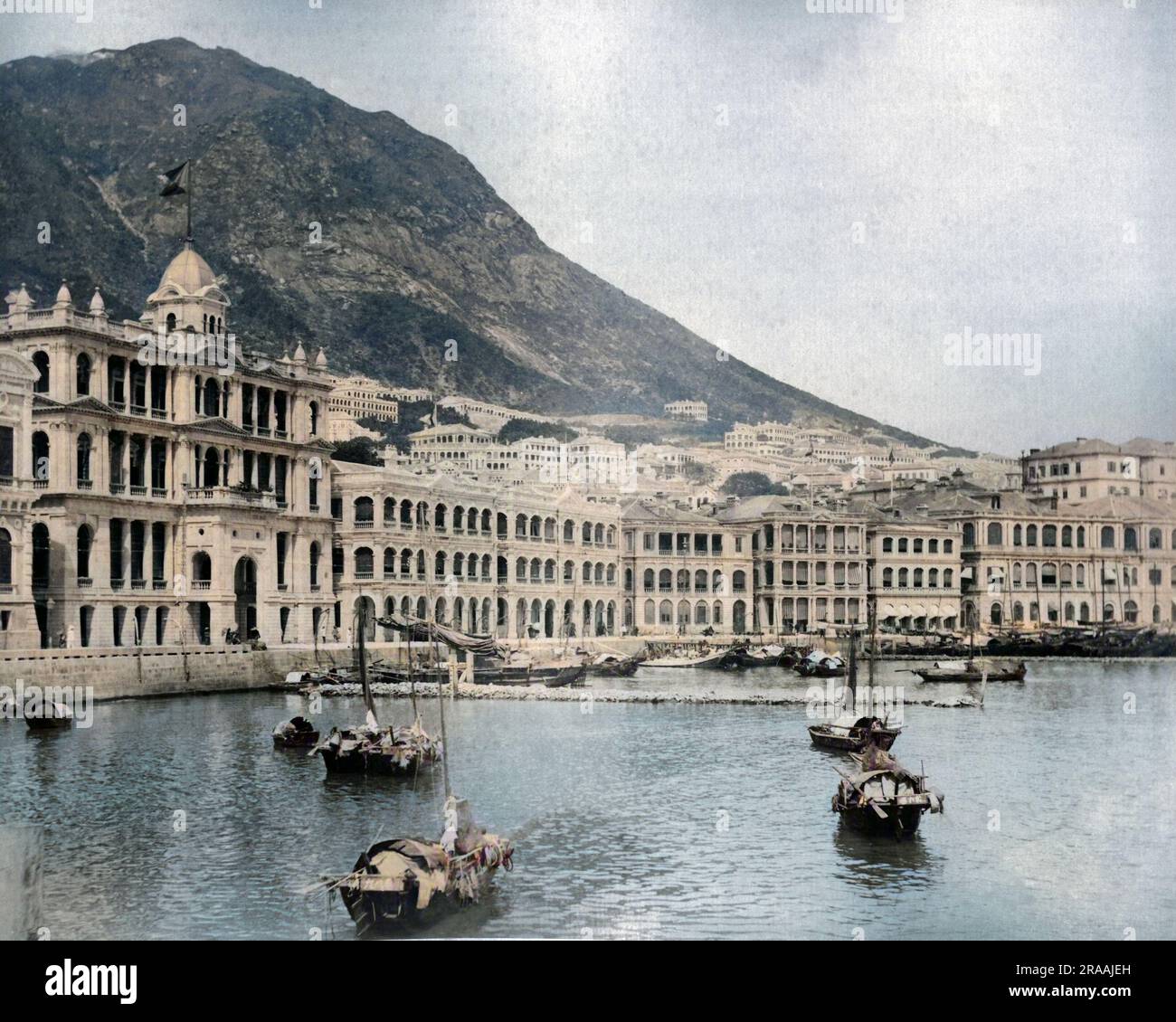 View of the waterfront at Hong Kong, China. Date: circa 1890 Stock ...