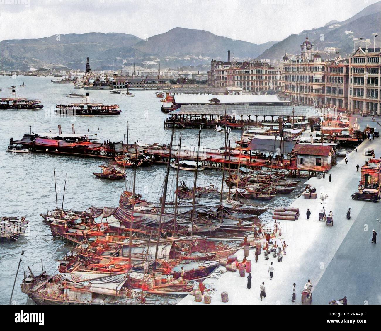 View of the waterfront at Hong Kong, China. Date: circa 1890 Stock ...