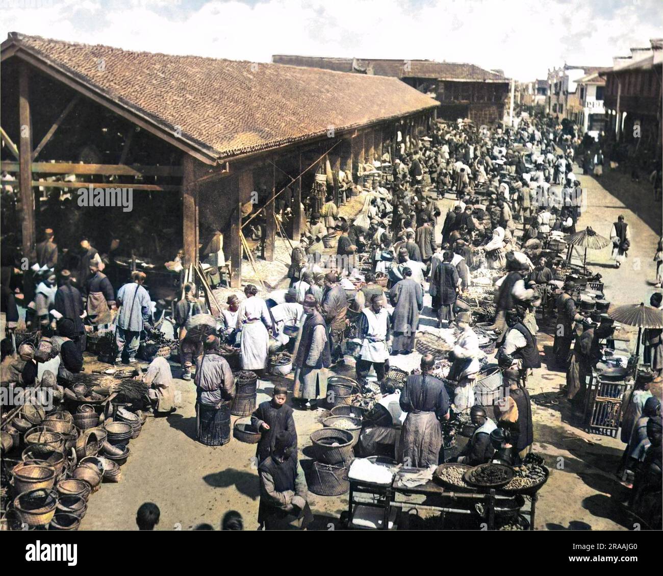 A busy street market in Shanghai, China. Date: circa 1890 Stock Photo ...
