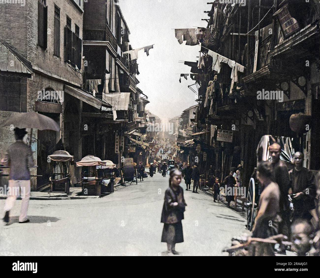 Street in the native town, Hong Kong, China. Date: circa 1890 Stock ...