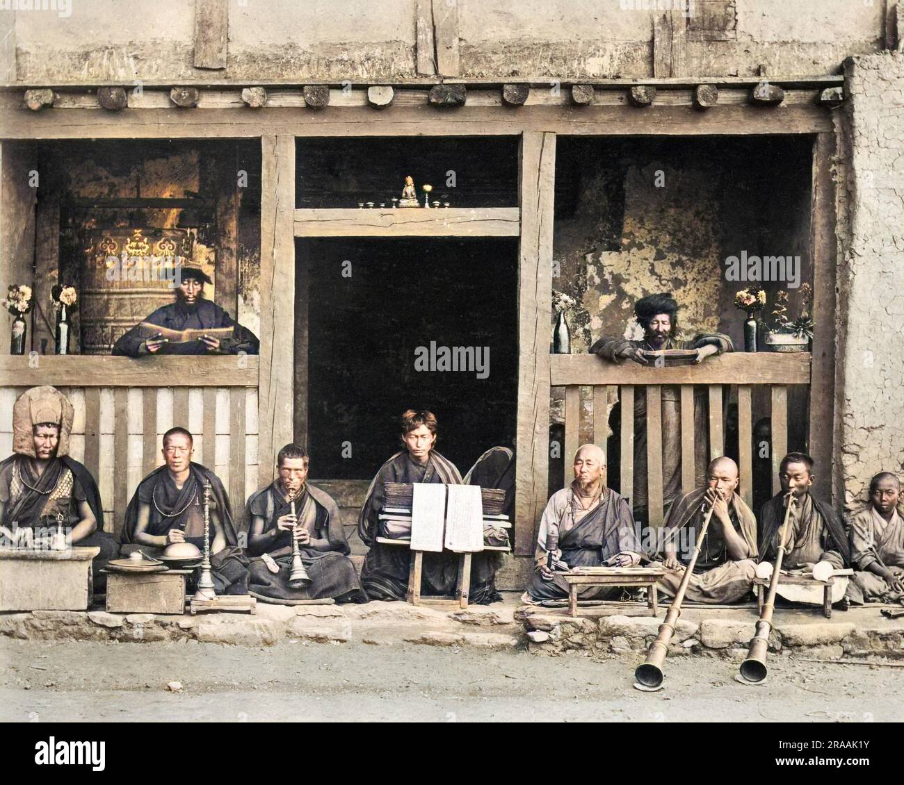 Monks with musical instruments, northern India. Date: circa 1890s Stock ...