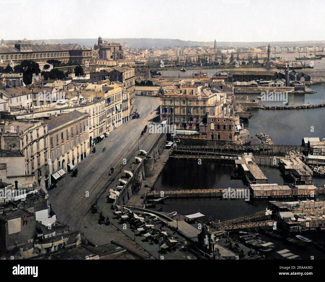 Aerial view of the waterfront, Naples, Italy. Date: late 19th century ...
