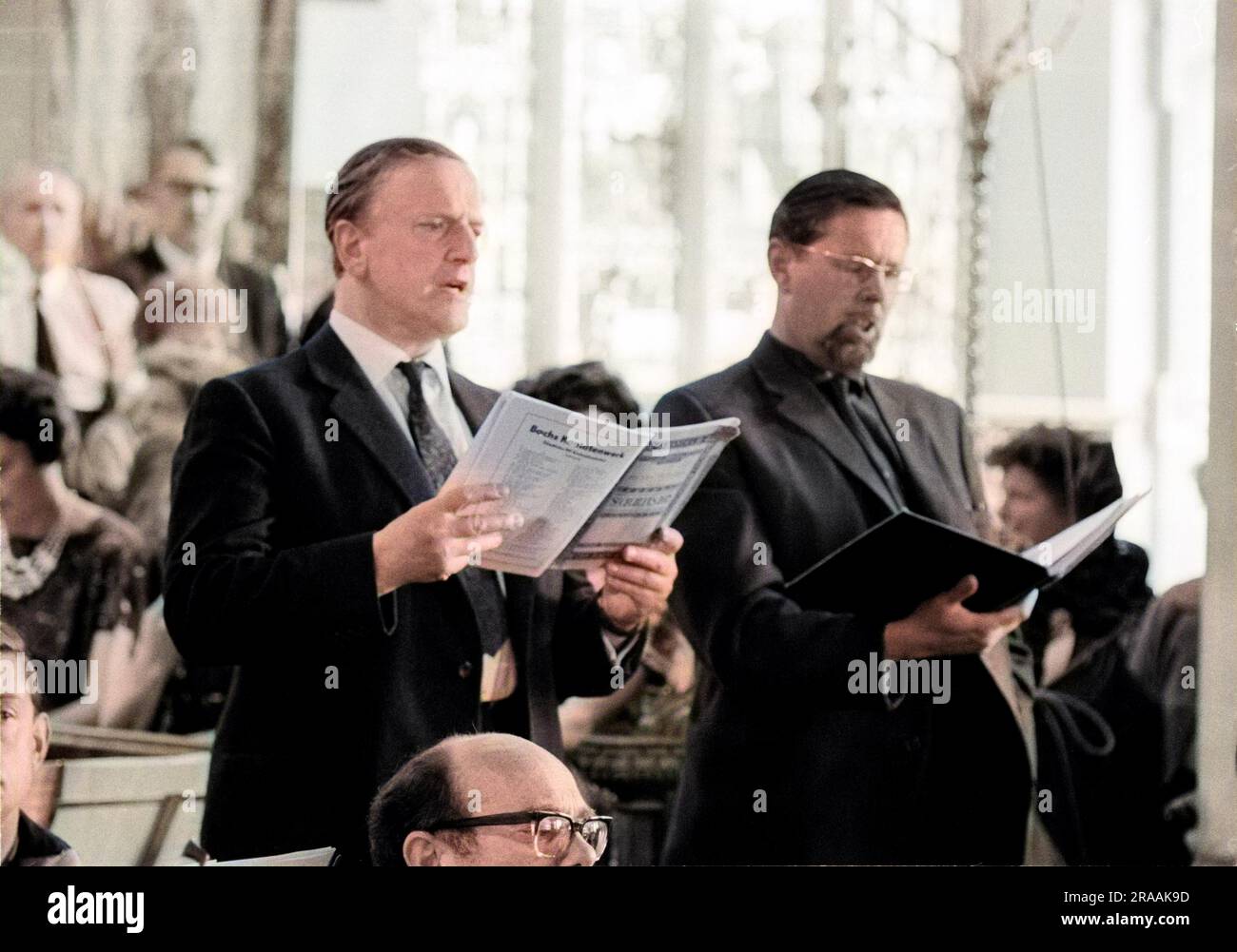 Peter Pears (tenor) and Alfred Deller (counter-tenor) rehearsing Bach ...