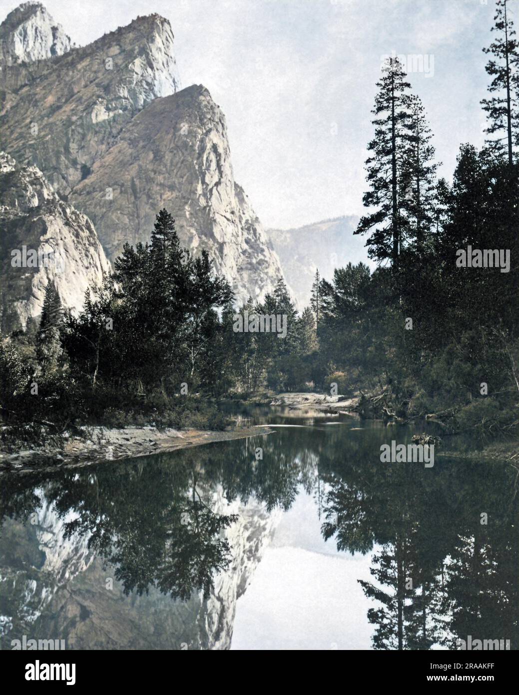 The Three Brothers and River Merced, Yosemite, California Stock Photo ...