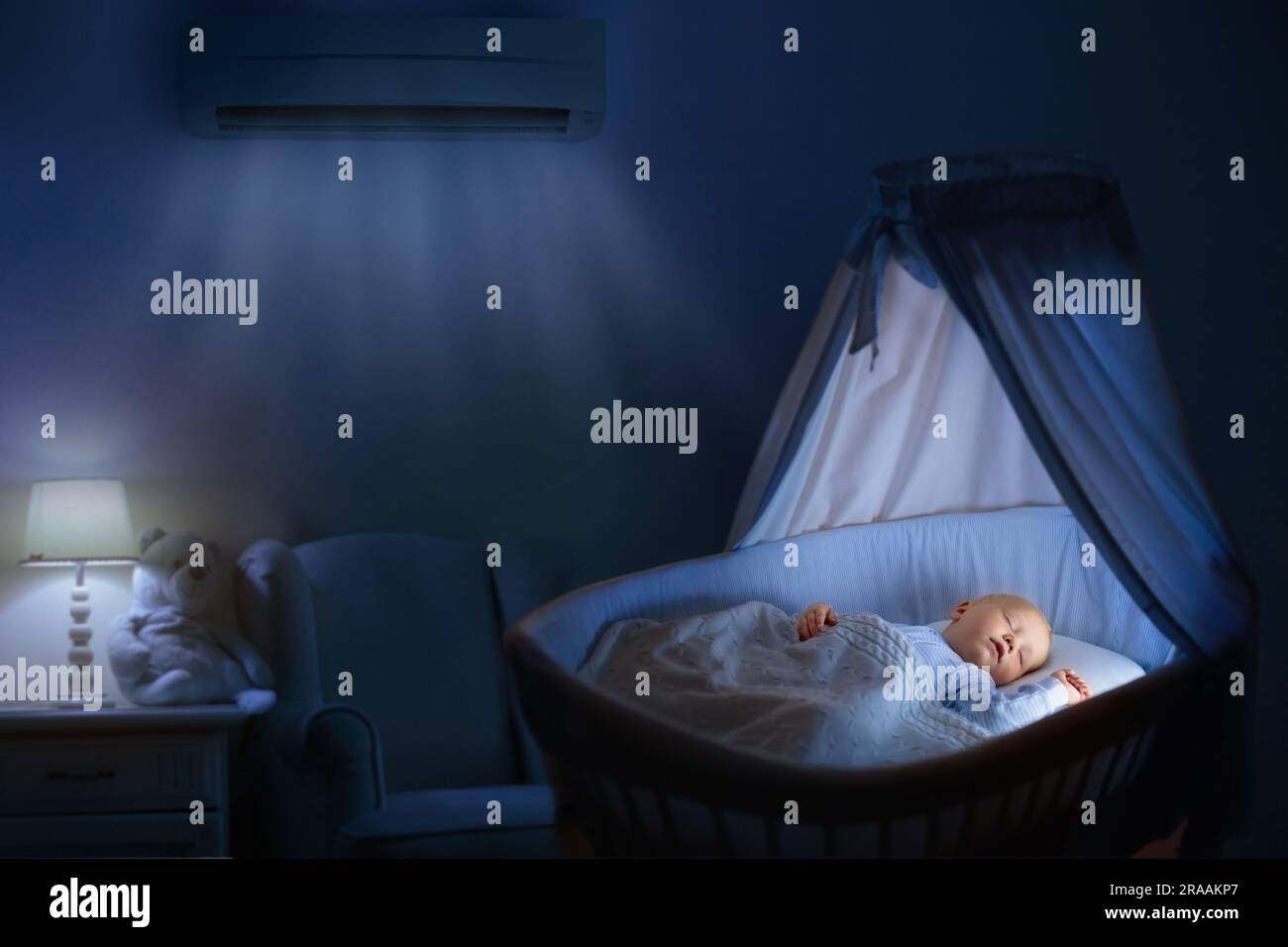 Air conditioner in baby bedroom. Kids room climate control. Infant ...