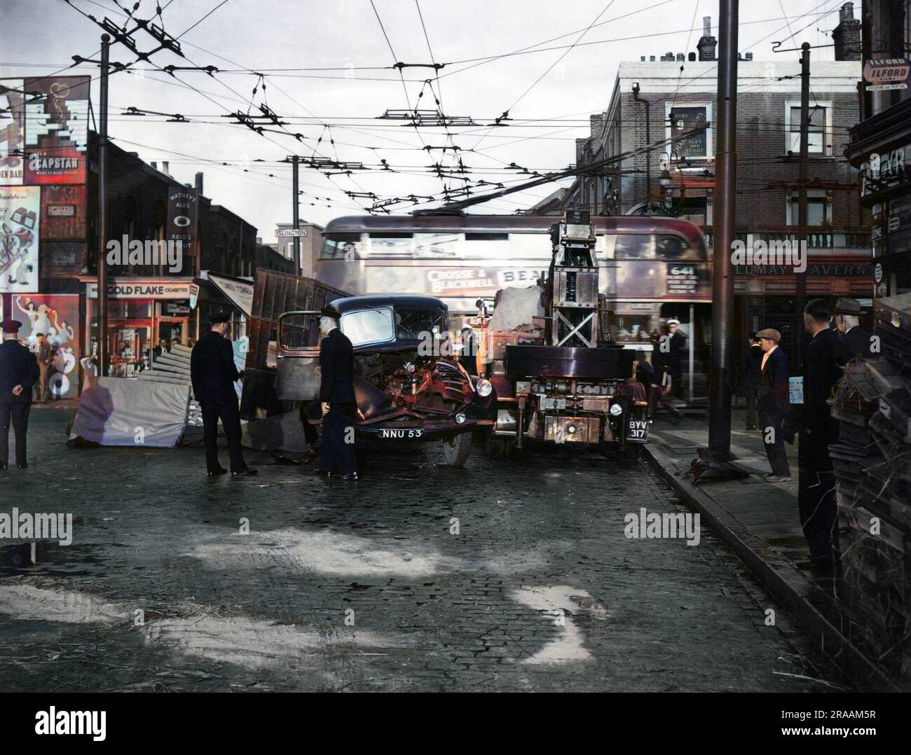 Scene of an accident in an Islington street, North London, with a ...