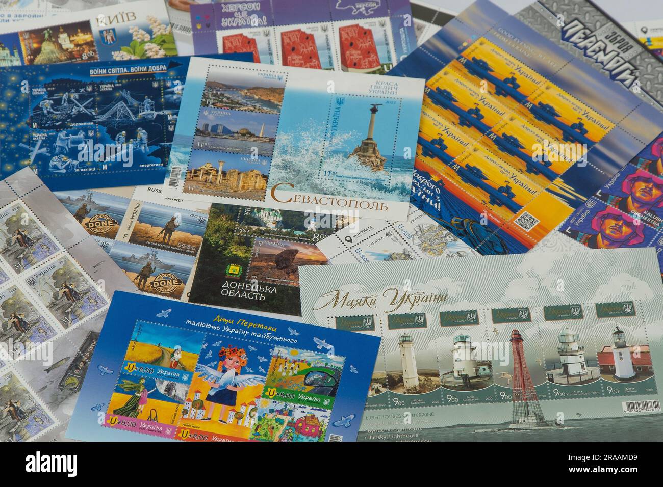 Ukrposhta. A set of different Ukrainian postage stamps and postcards ...