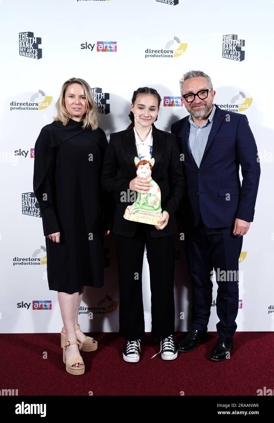 Eddie Marsan (right) presents Amy Jackson and Frankie Corio with the ...
