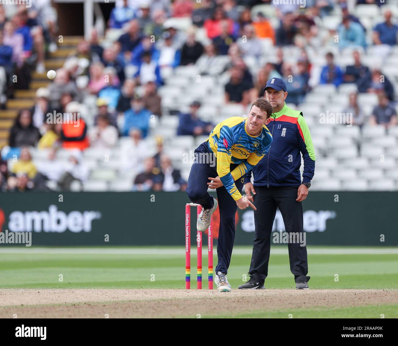 Birmingham, UK. 02nd July, 2023. Bears' Rob Yates in action bowling ...