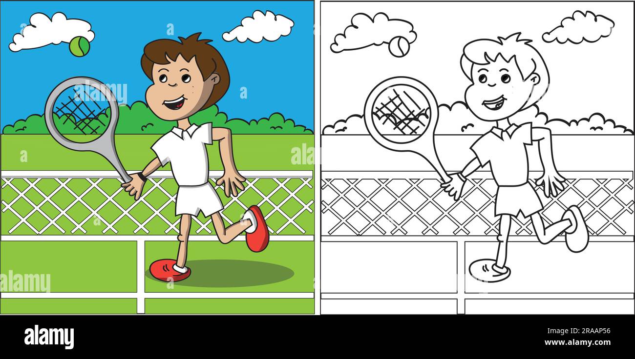 Coloring page of a boy playing Tennis Illustration for coloring page ...