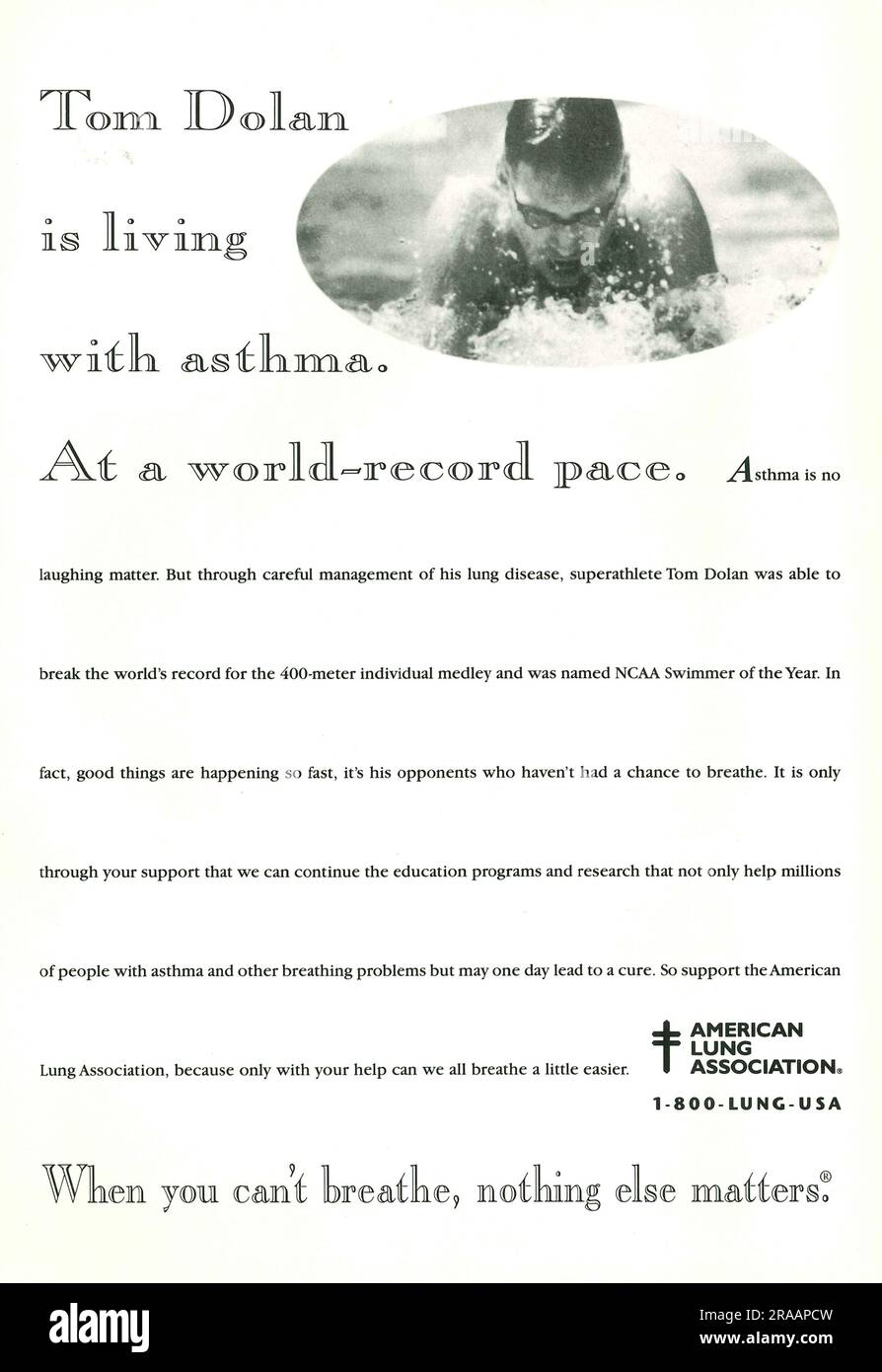 American Lung Association advert with Tom Dolan advert in a magazine ...