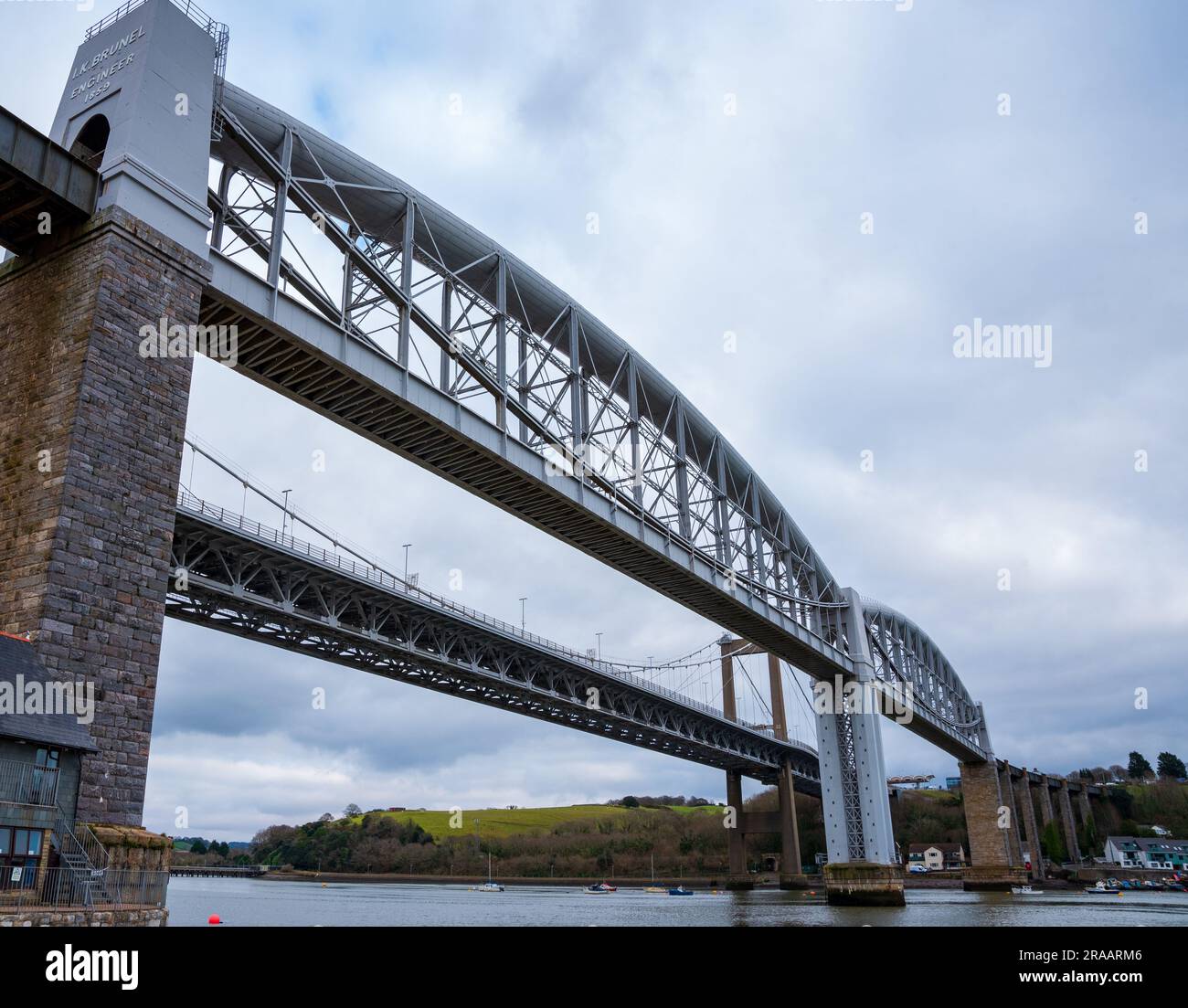 Famous Royal Albert bridge with Tamar Bridge spanning Devon and ...