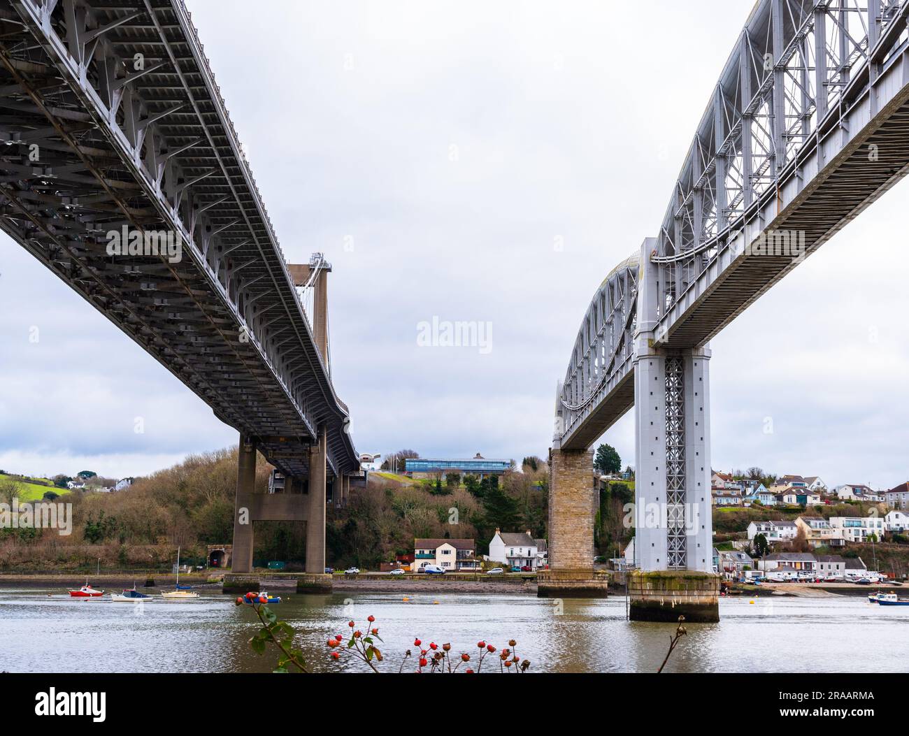 Famous Royal Albert bridge with Tamar Bridge spanning Devon and ...