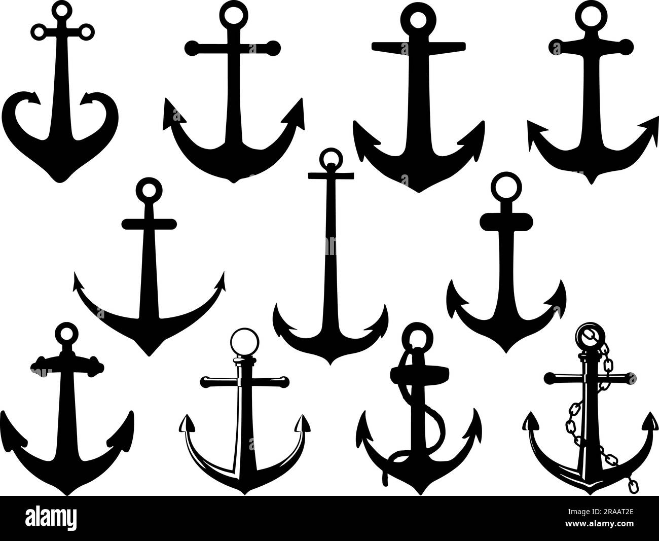 Set of Vintage Ship Anchor Silhouette Stock Vector Image & Art - Alamy