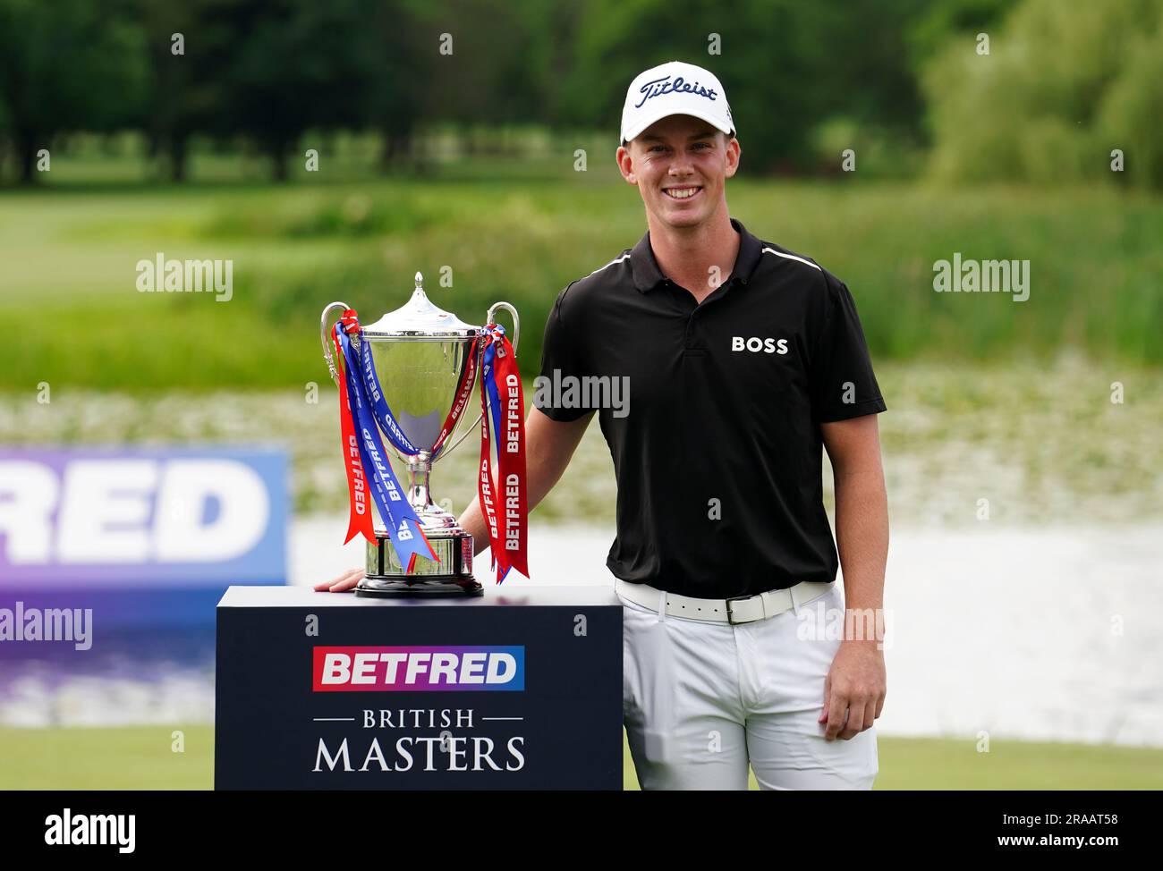 Daniel Hillier of New Zealand poses with the trophy after day four of ...