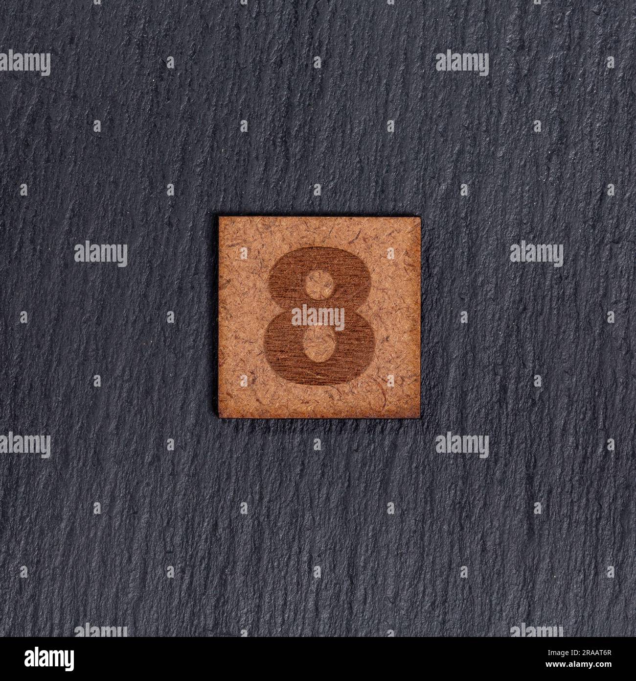 Number In Square Wooden Tiles - Number 8, On Black Stone Background ...