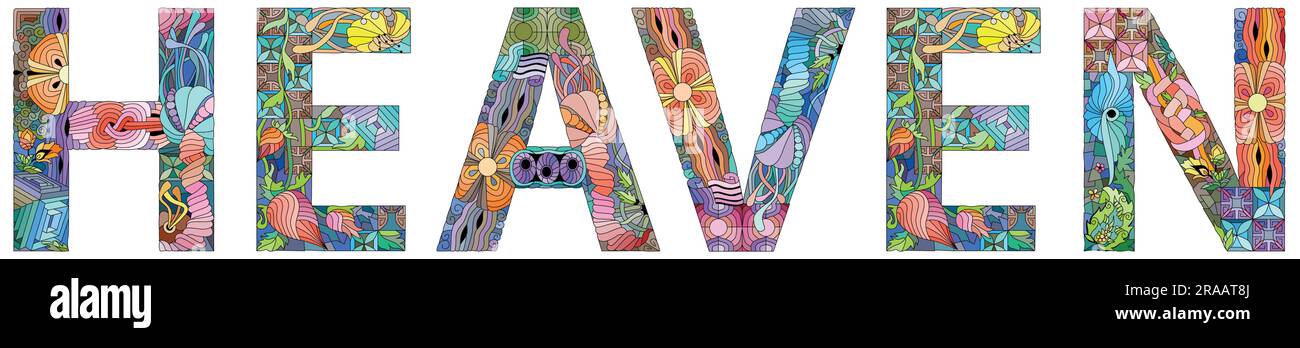 Hand-painted art design. Hand drawn illustration word HEAVEN for t ...