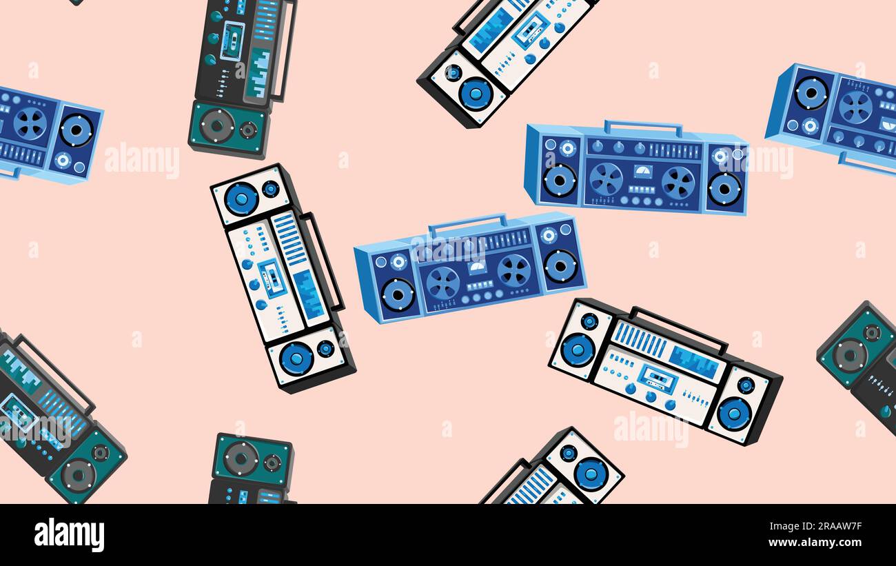 Seamless pattern endless with music audio cassette old retro tape recorders vintage hipster from ...