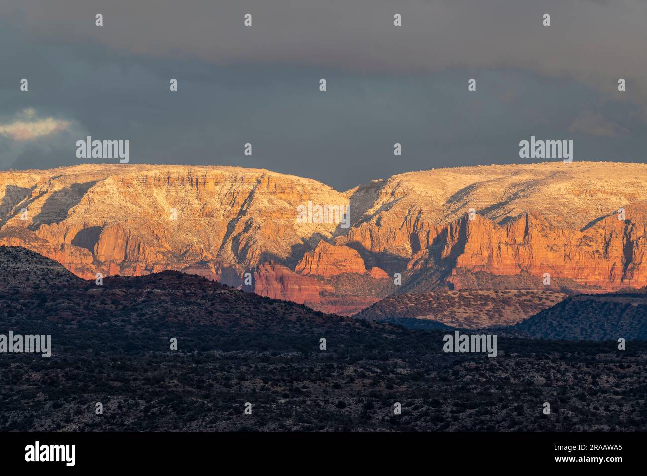Snow-covered red rocks, buttes and mesas, near Sedona, AZ, USA, by ...