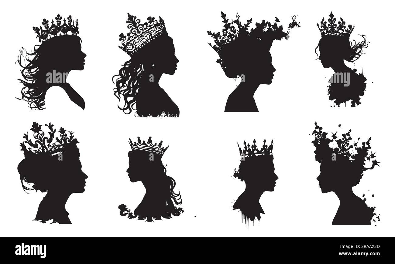 A set of silhouette Queen crown vector illustration Stock Vector Image ...