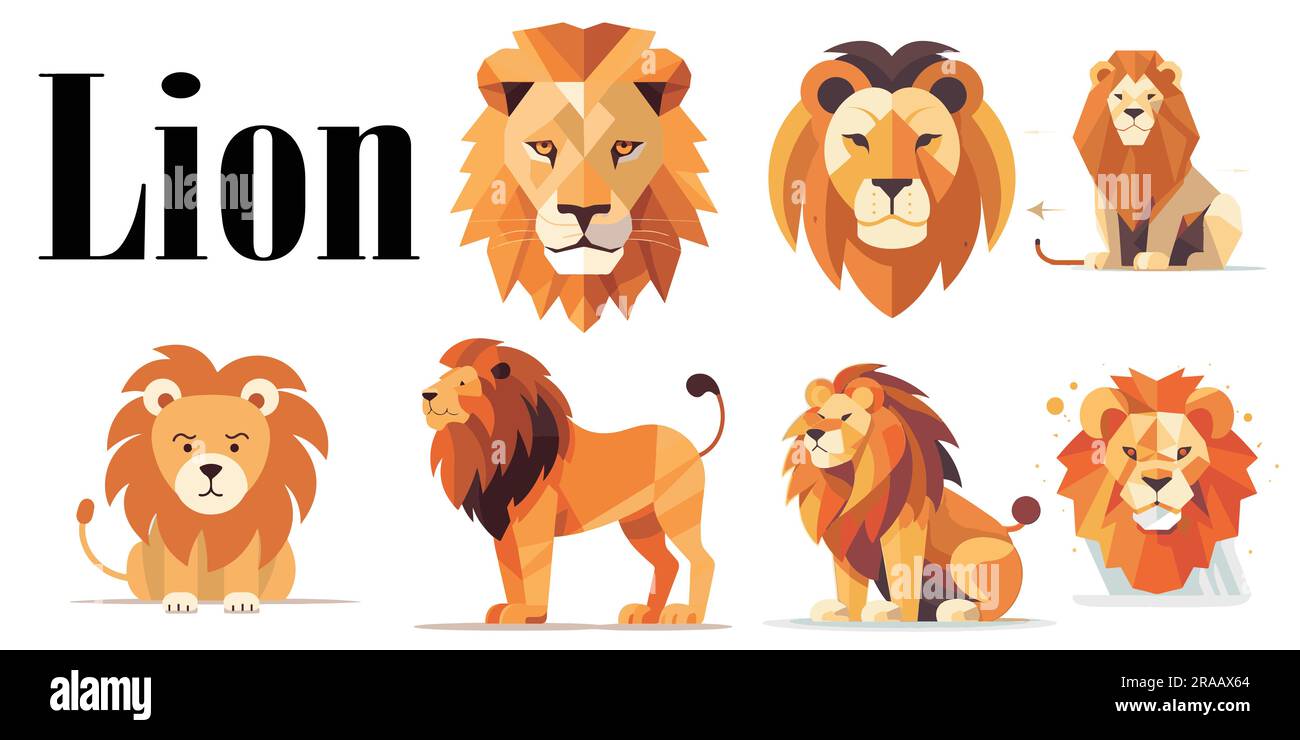 A set of flat Lion vector illustration Stock Vector Image & Art - Alamy