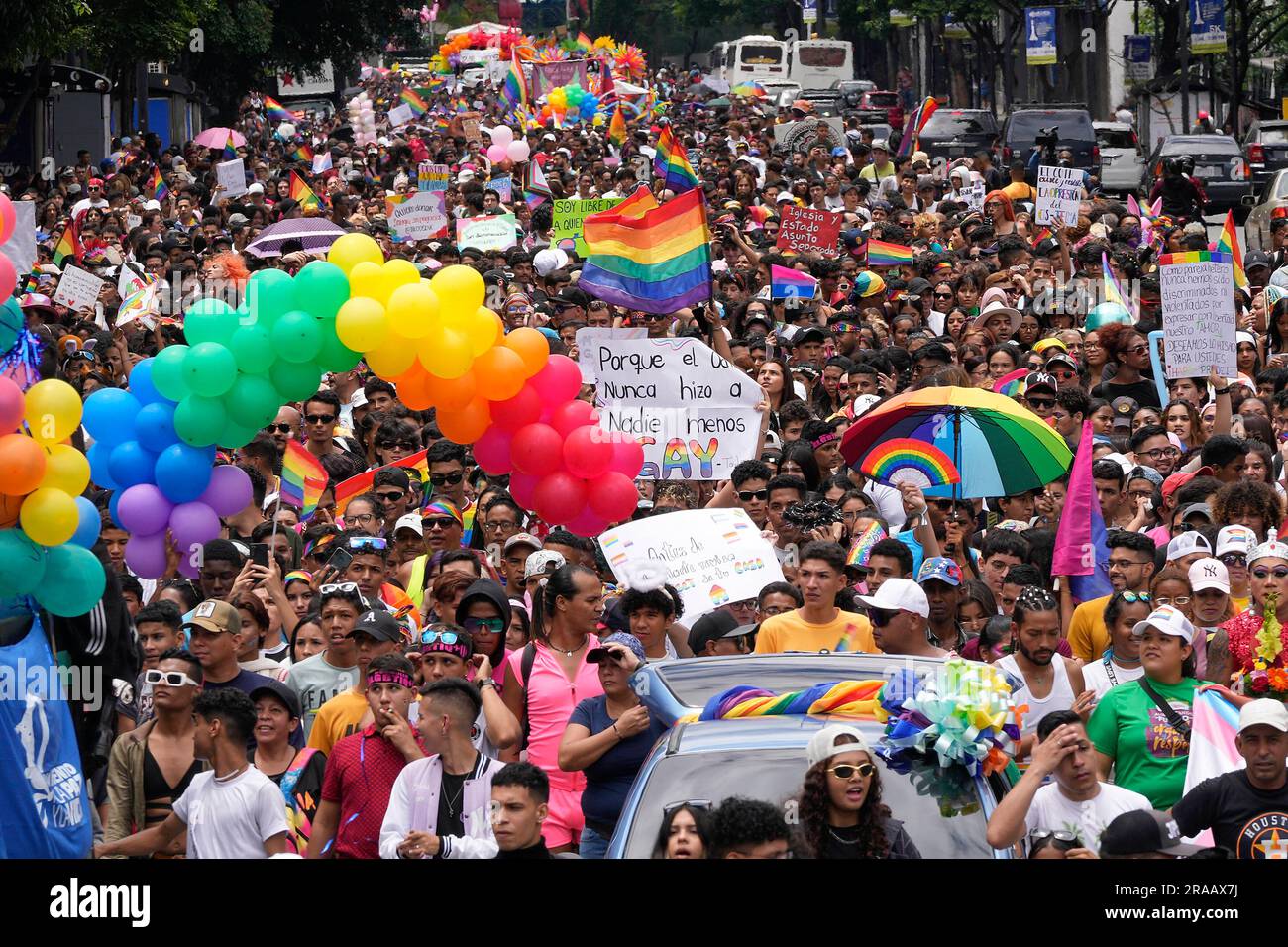 Revelers take part in the Gay Pride march in Caracas, Venezuela, Sunday ...