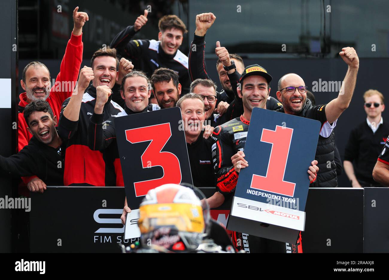 Barni Spark Racing rider Danilo Petrucci celebrates in parc ferme with ...