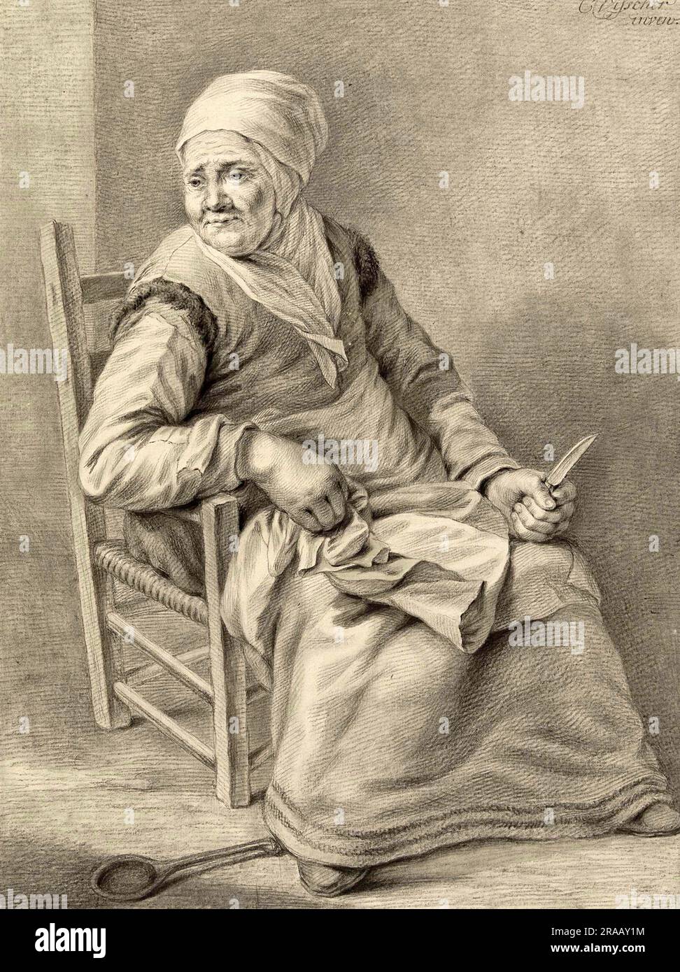 Seated old woman with knife in the kitchen, c. 1810, Holland, Historic ...