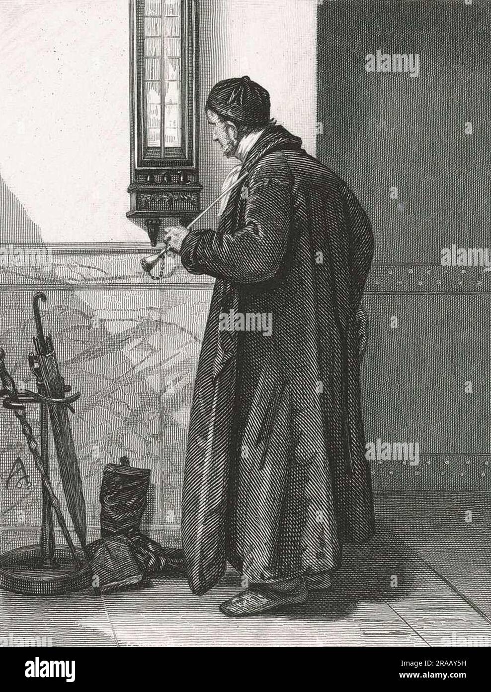 Man in front of a Barometer, Weather Forecast, 1850, Historic ...