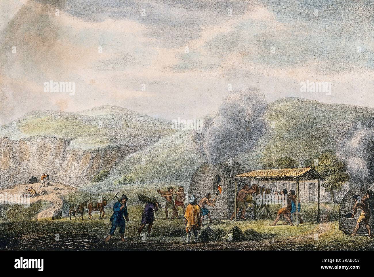 Processing of copper, copper mine, copper smelter, around 1850, South ...