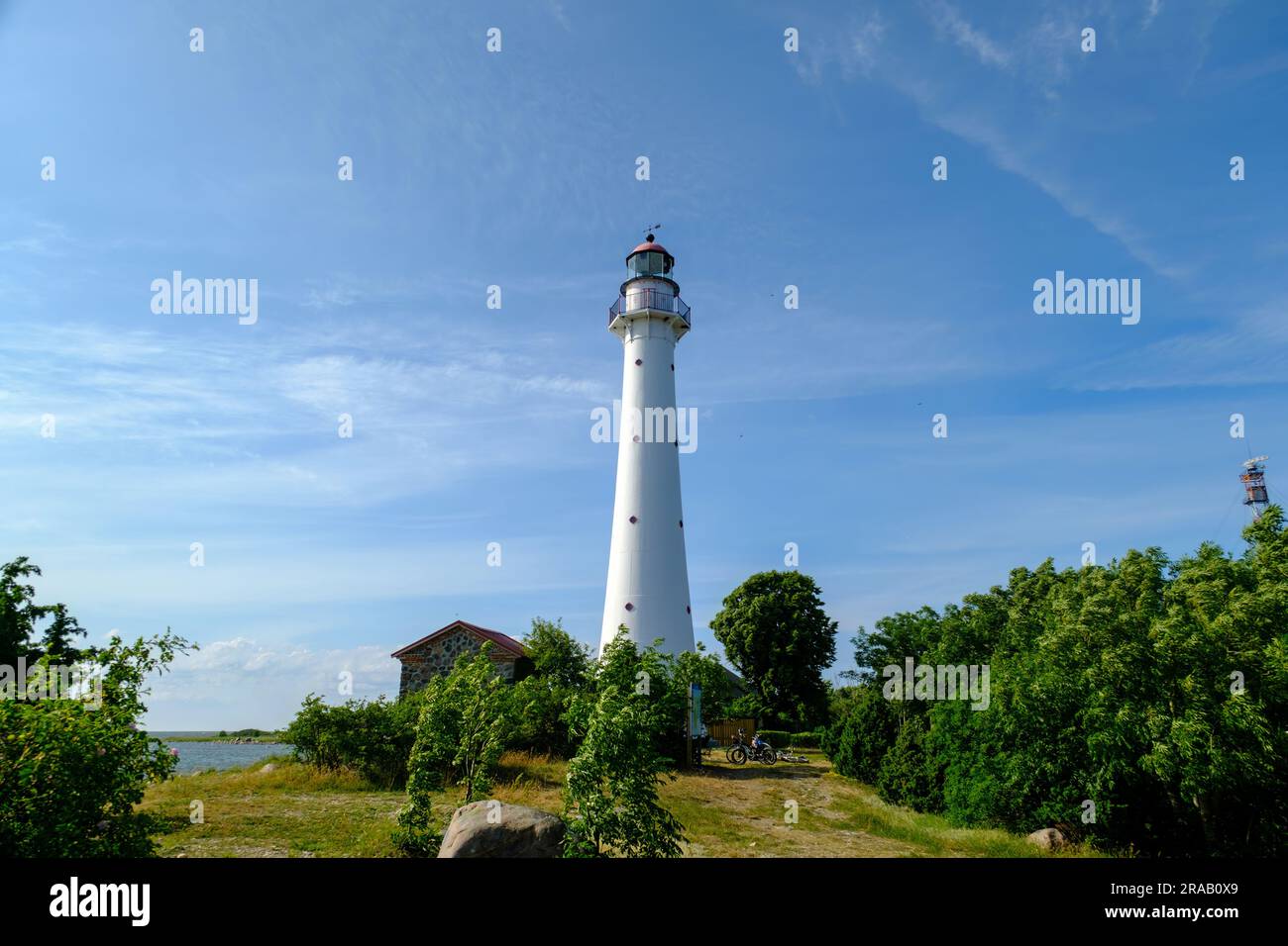 Kihnu island lighthouse in Estonia. Stand alone single white lighthouse ...