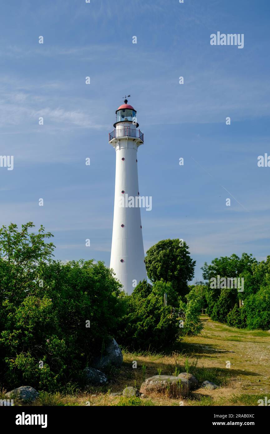 Kihnu island lighthouse in Estonia. Stand alone single white lighthouse ...