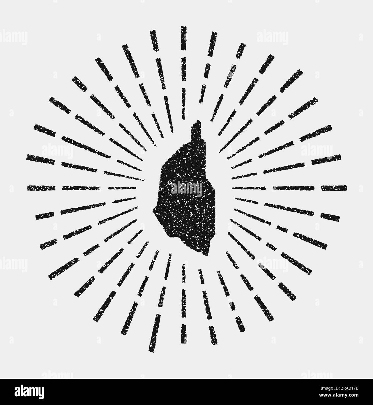 Vintage map of Kapas Island. Grunge sunburst around the island. Black ...