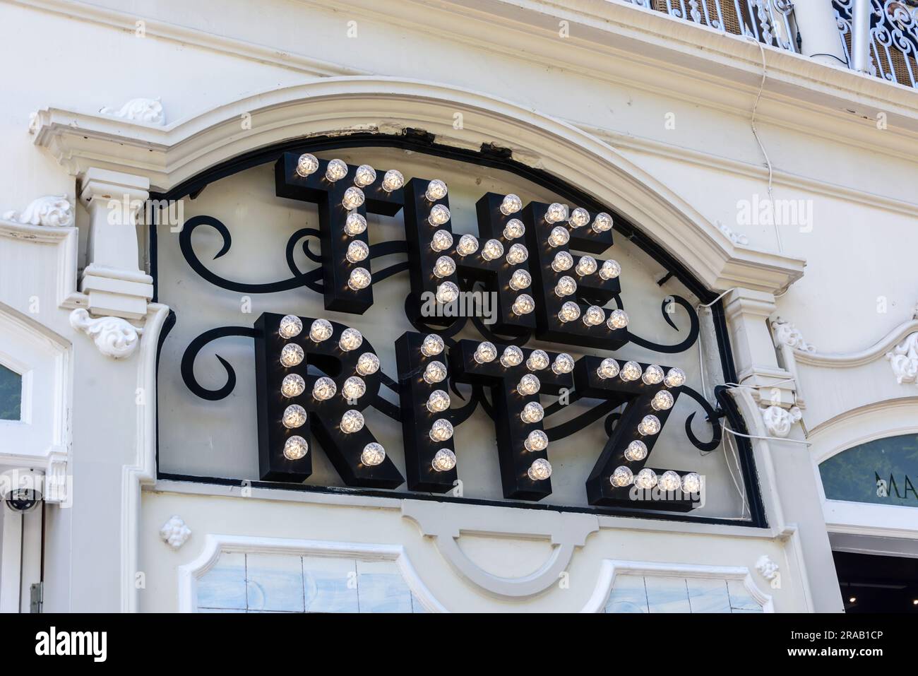 Illuminated sign above the entrance to The Ritz, Funchal, Madeira Stock ...