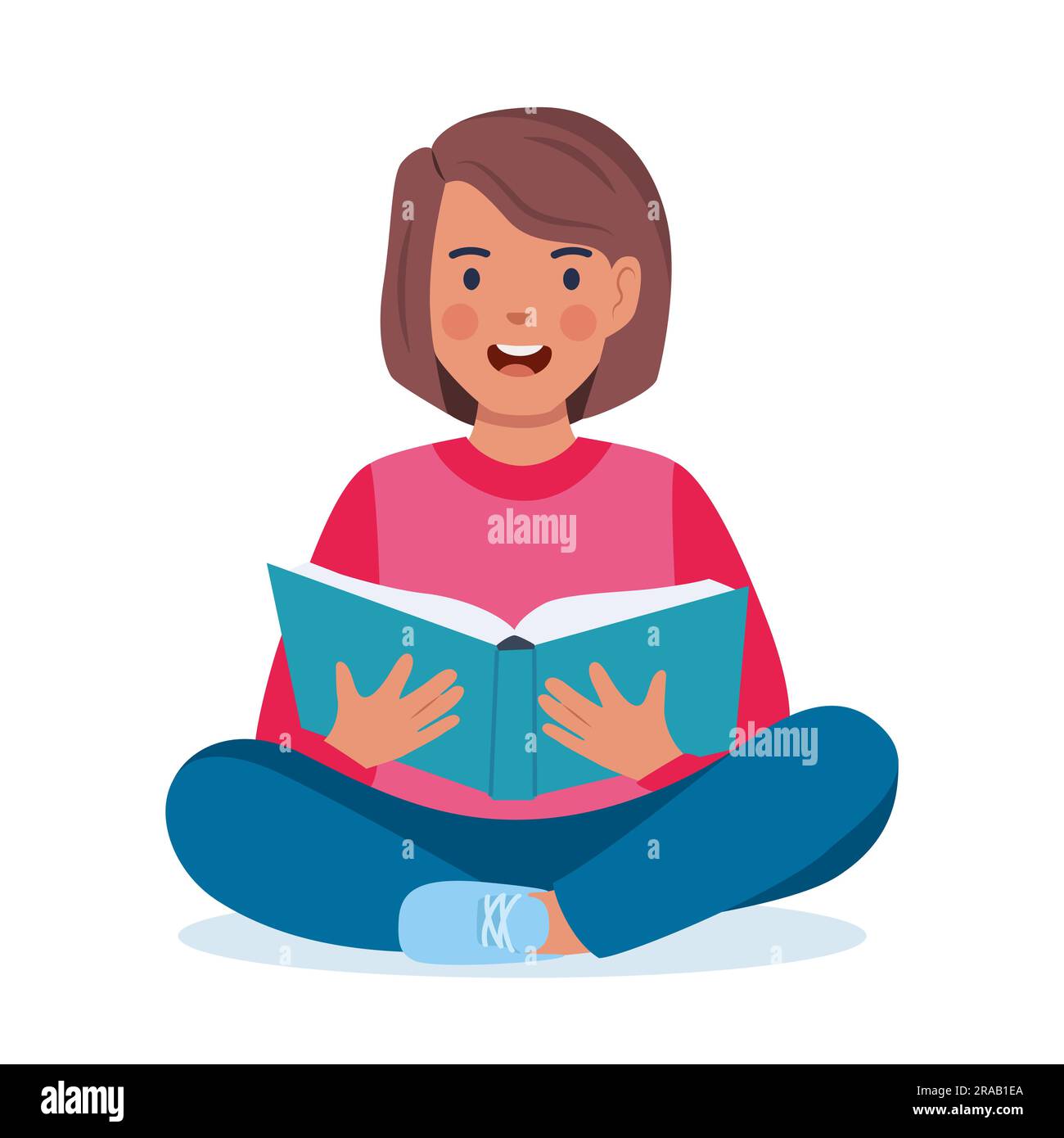 Girl sitting on the floor and reading book. Book lover, reader. Happy ...