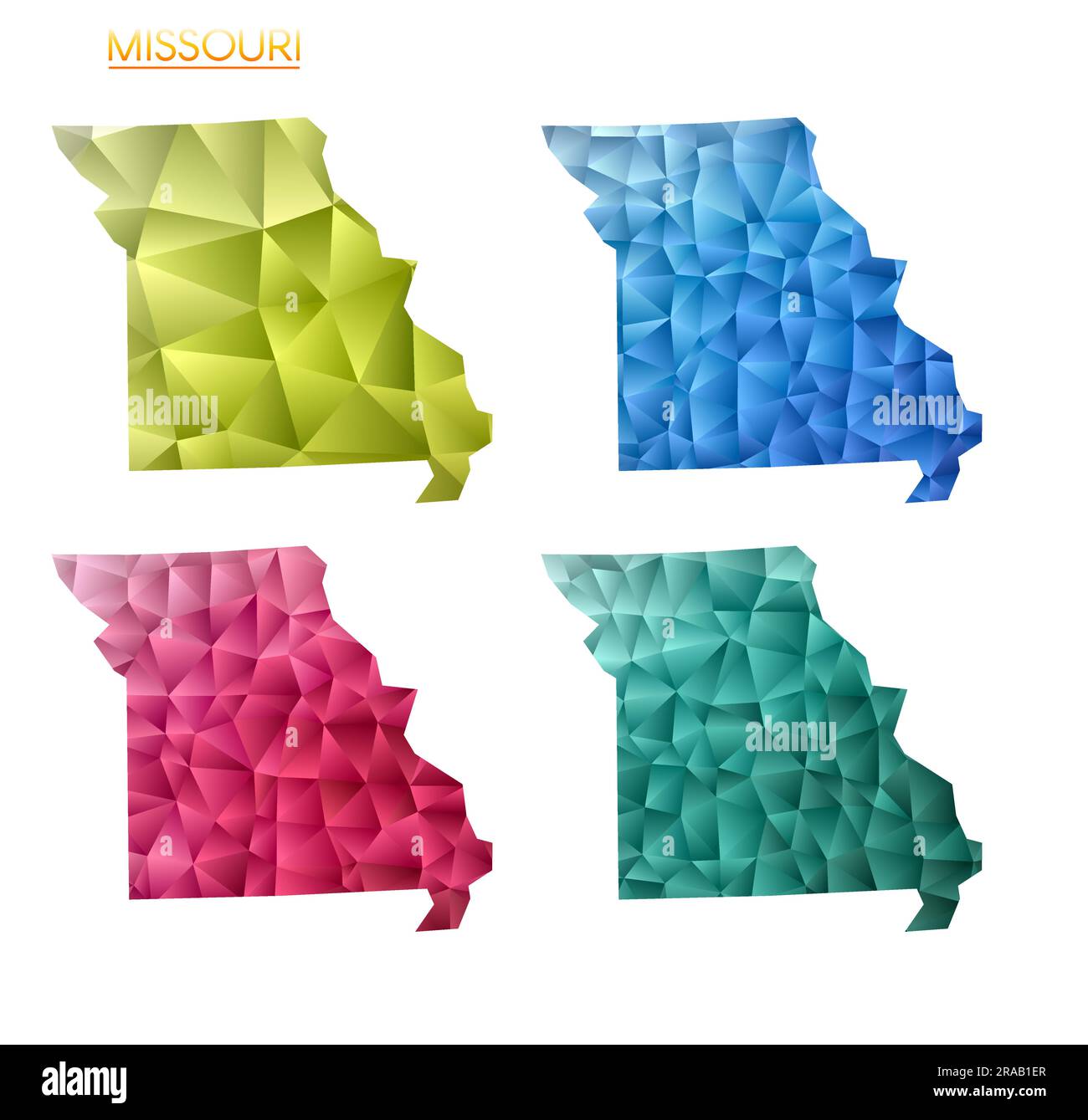 Set of vector polygonal maps of Missouri. Bright gradient map of US ...