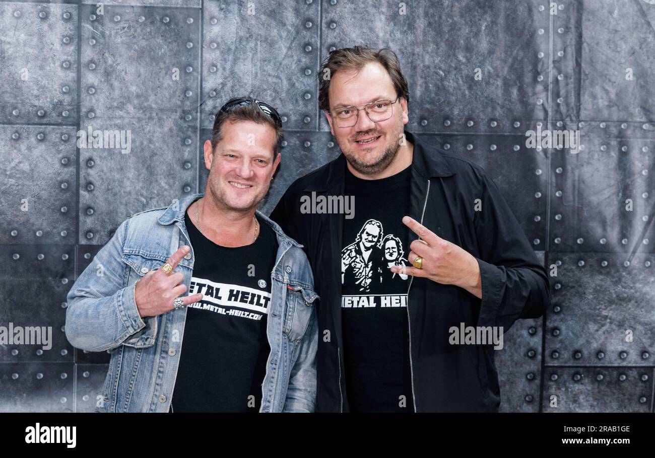 Hamburg, Germany. 02nd July, 2023. Actors Aurel Manthei (l) and Charly ...
