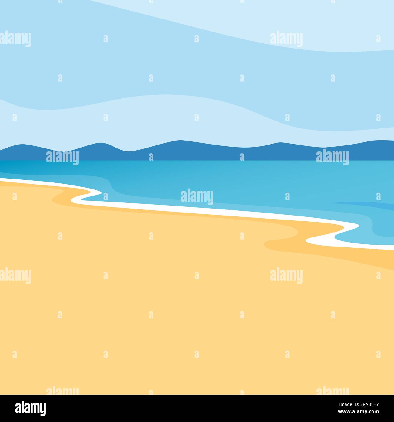Tropical landscape. Beautiful sea shore beach on good sunny day. Vector ...