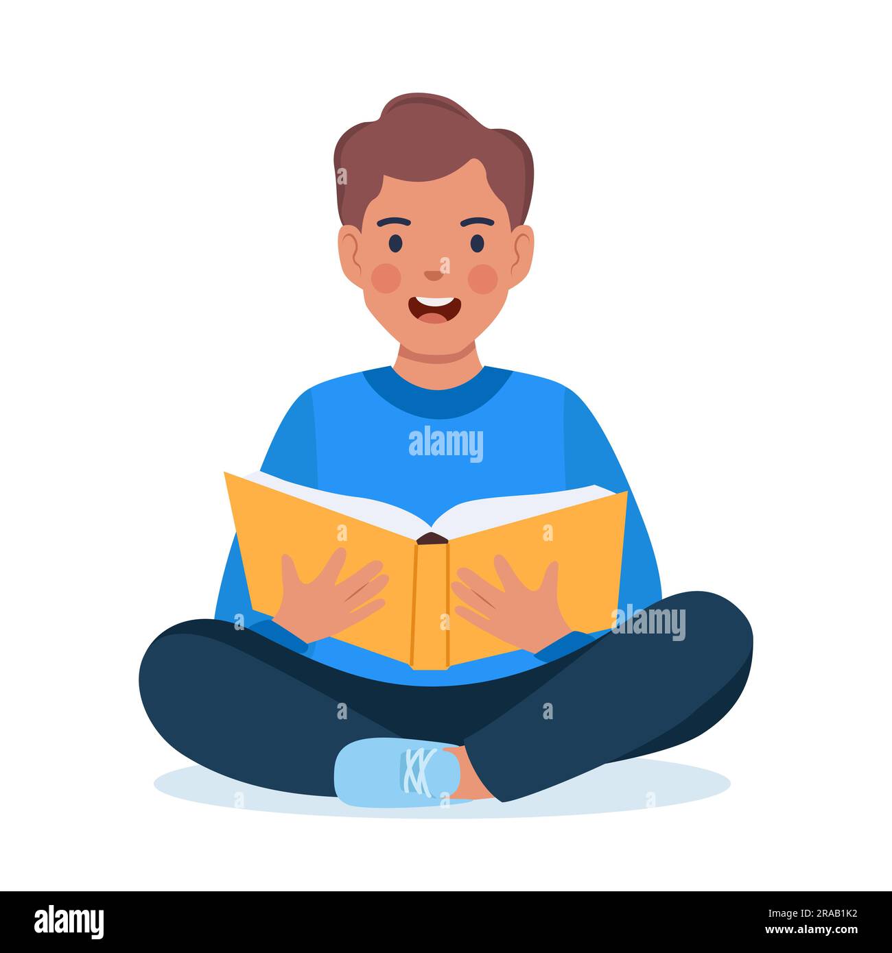 Boy sitting on the floor and reading book. Book lover, reader. Happy ...