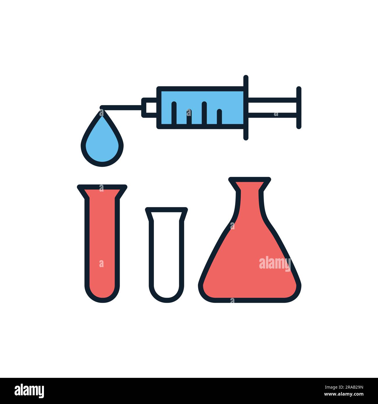 Syringe and Lab Tubes related vector line icon. Test tube. Isolated on ...