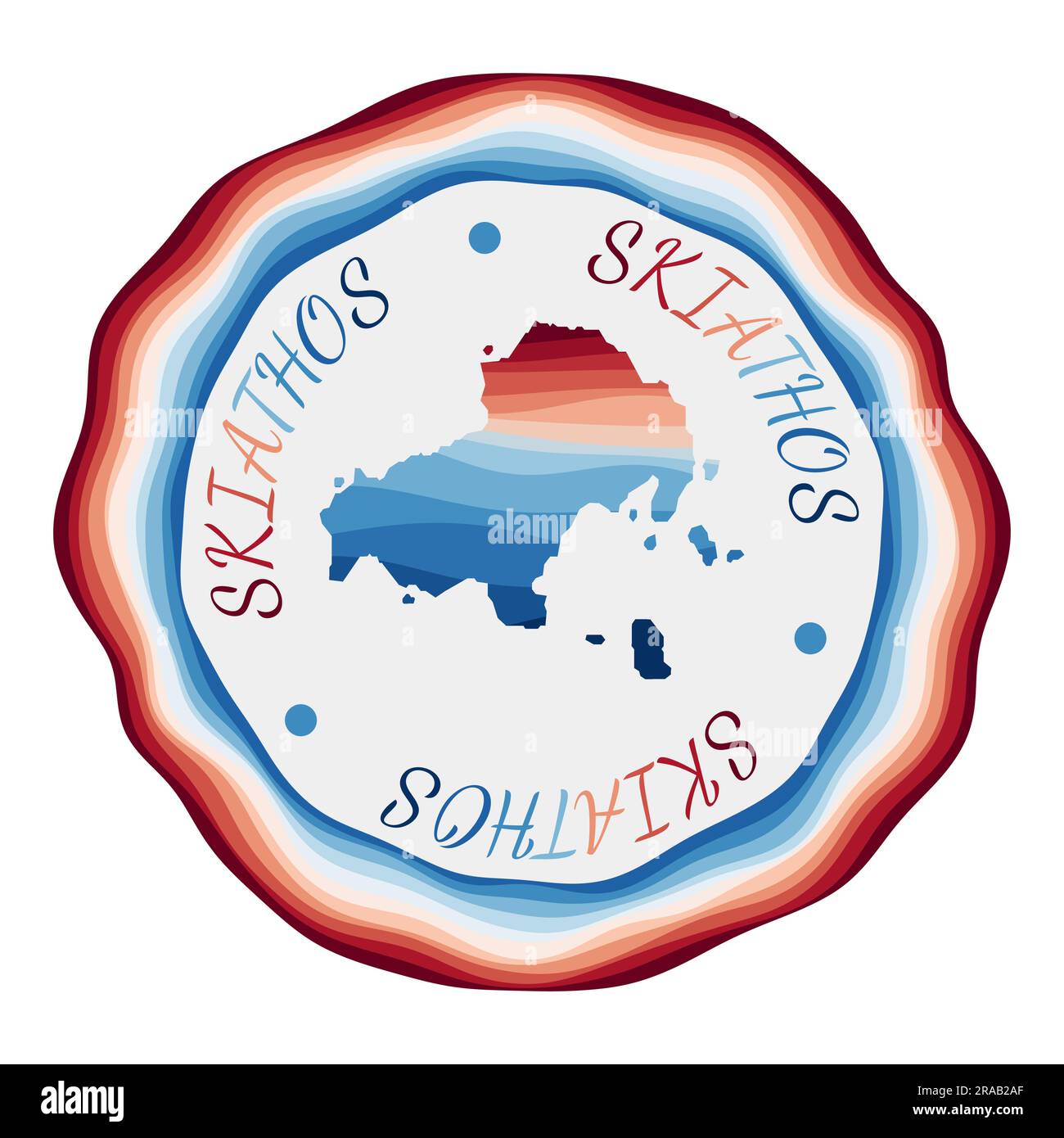 Skiathos badge. Map of the island with beautiful geometric waves and ...