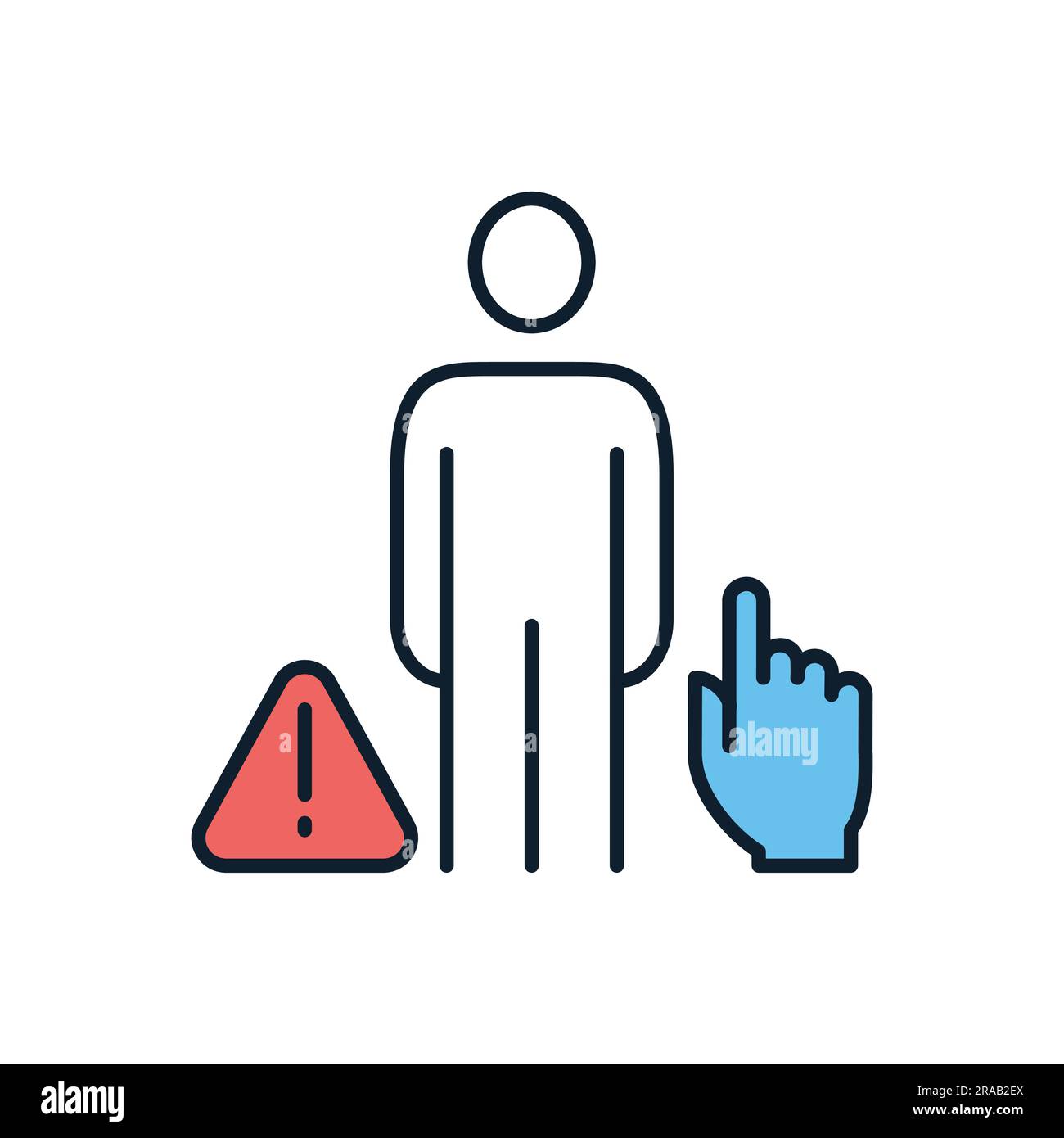 Do not touch people related vector icon. Man hand and exclamation mark ...