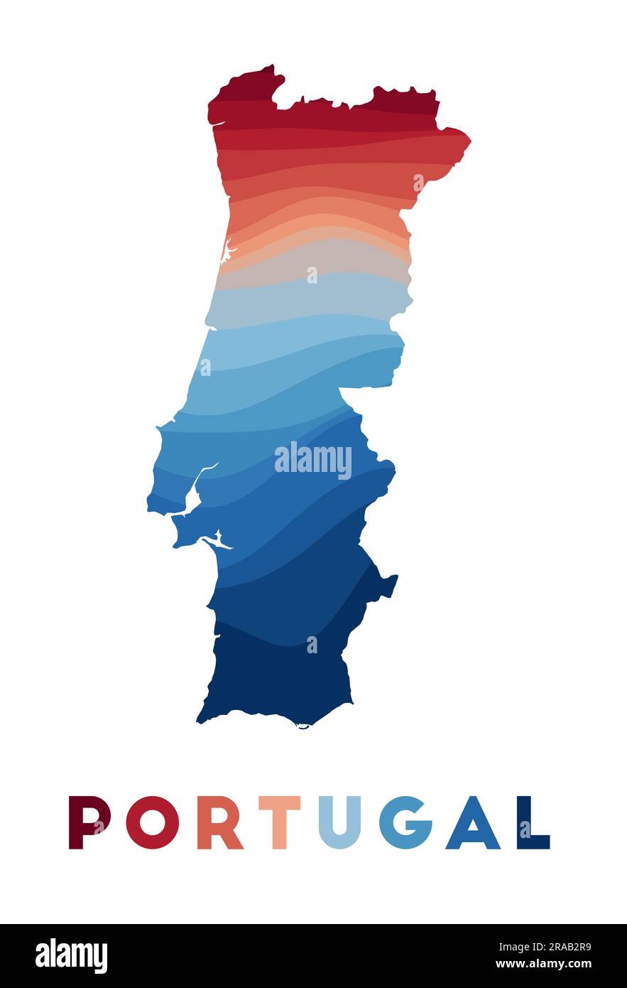 Portugal map. Map of the country with beautiful geometric waves in red ...