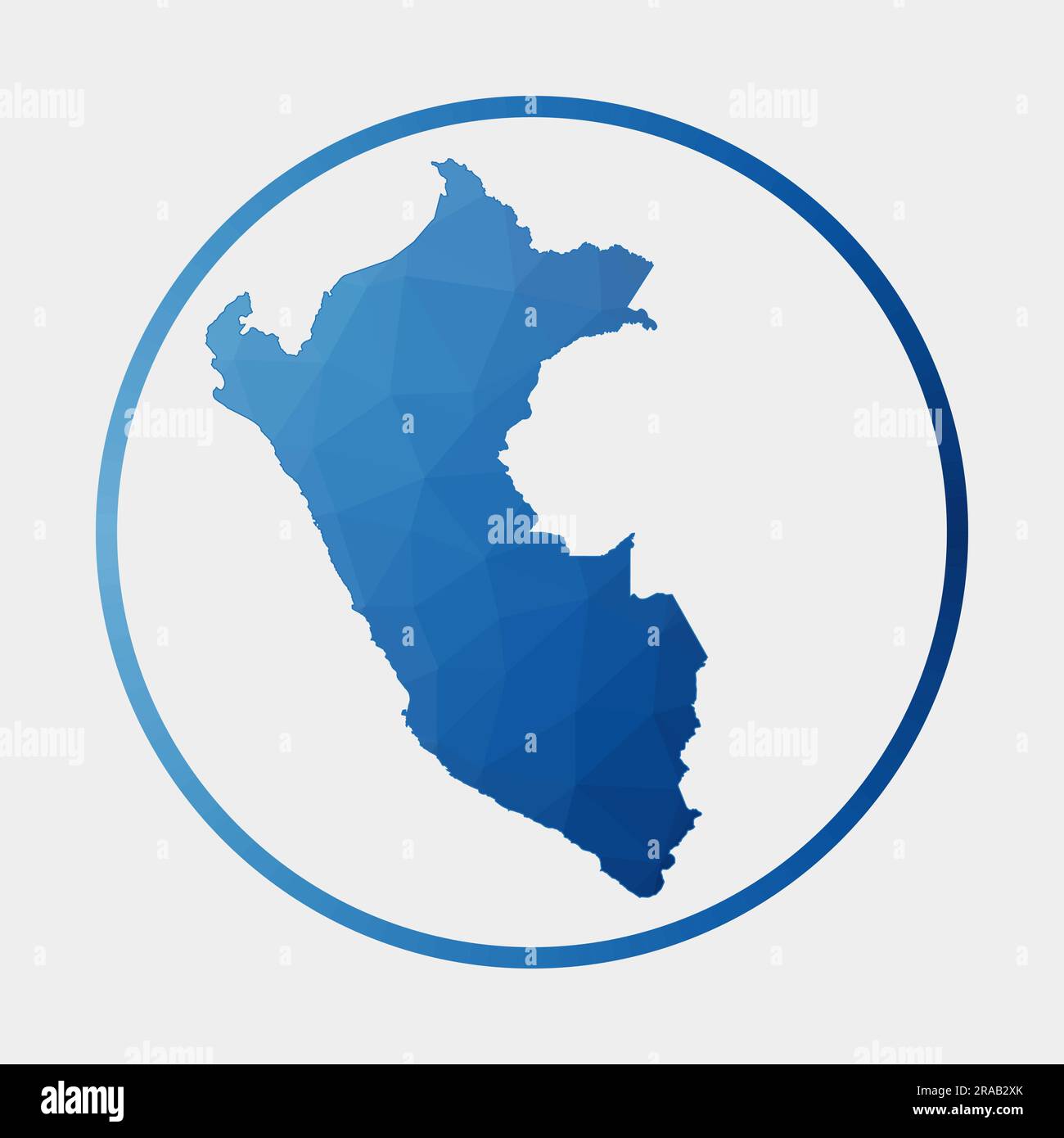 Peru icon. Polygonal map of the country in gradient ring. Round low ...