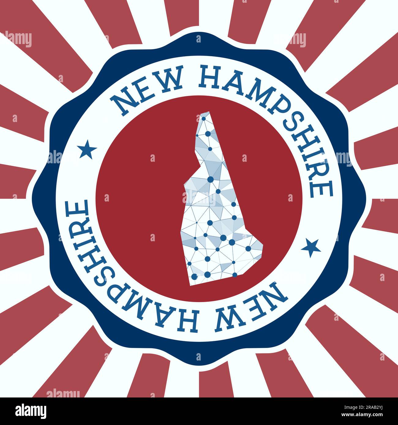 New Hampshire Badge. Round logo of US state with triangular mesh map ...