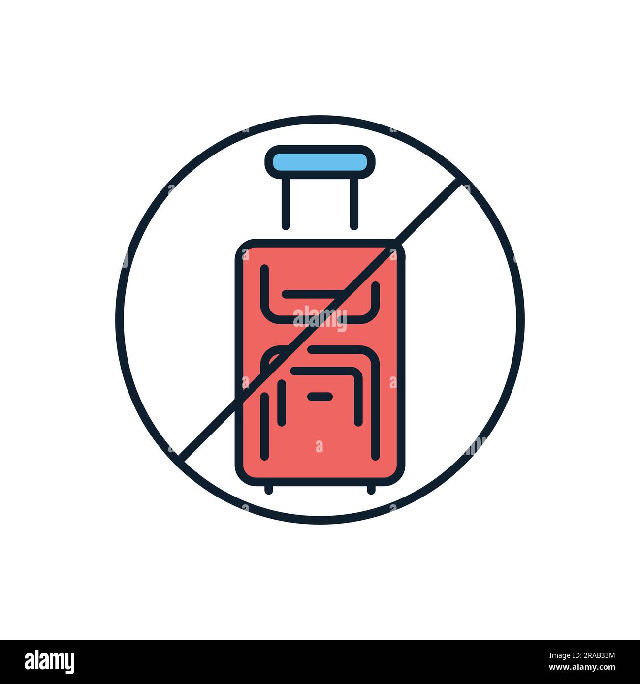 Avoid travel related vector icon. Travel suitcase placed in prohibition ...