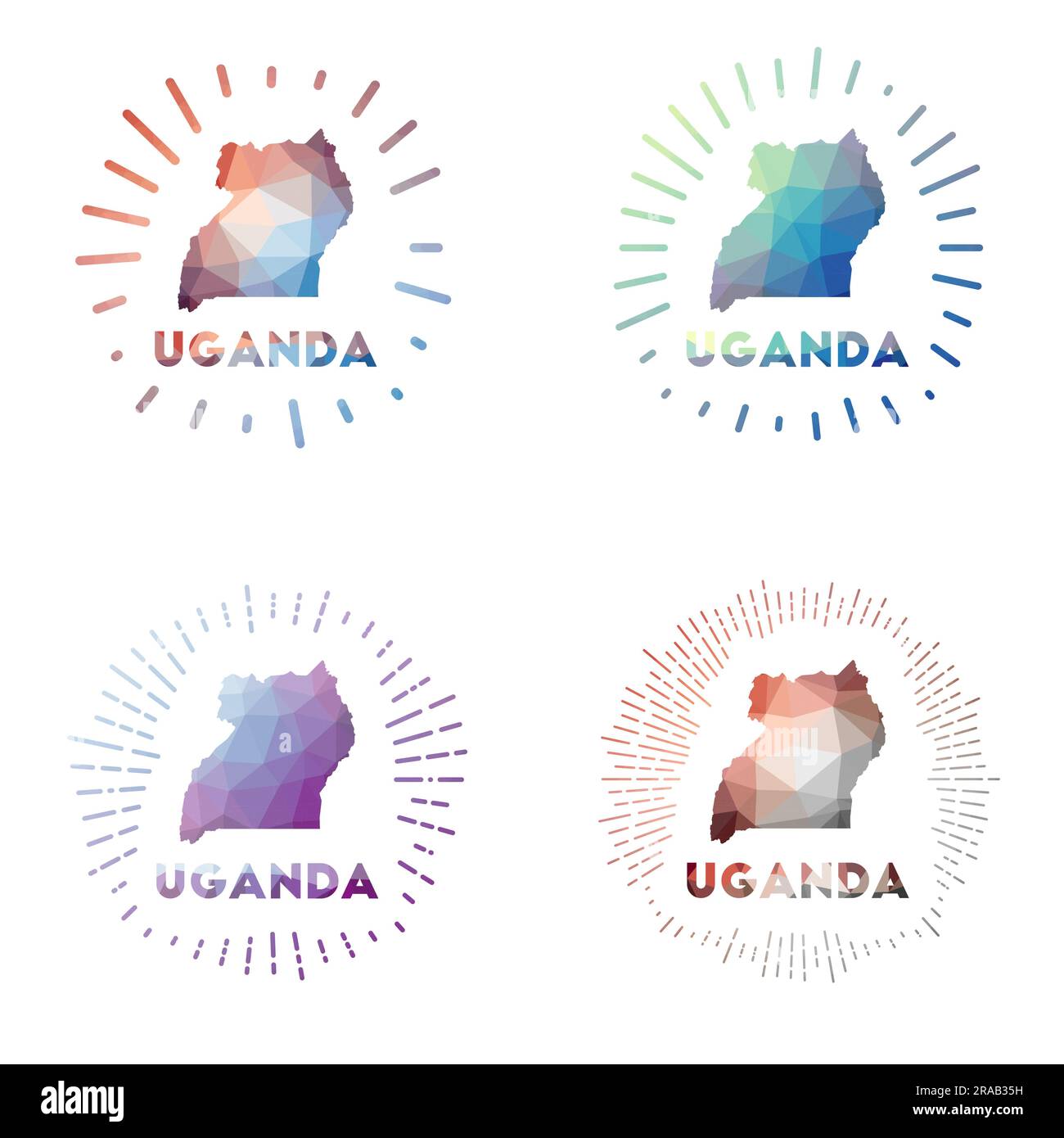 Uganda low poly sunburst set. Logo of country in geometric polygonal style. Vector illustration ...